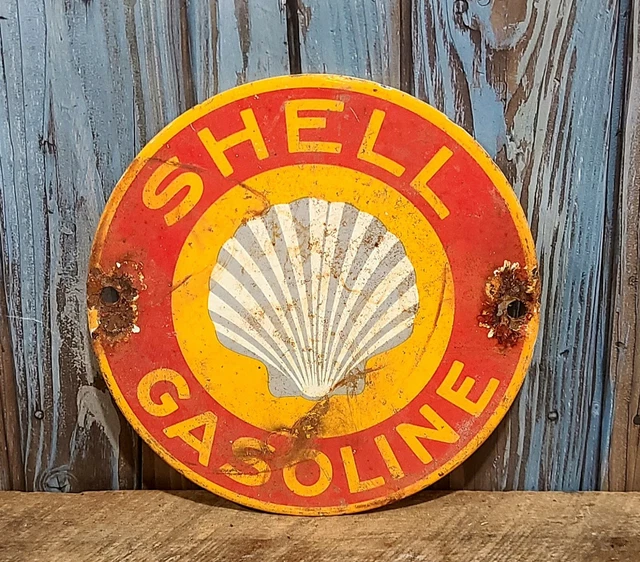 VINTAGE SHELL GASOLINE Clam Logo Porcelain Metal Gas Pump Plate Sign $9 ...