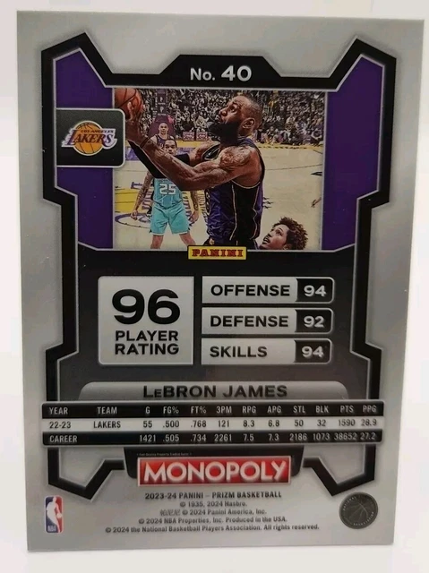 2023-24 PRIZM MONOPOLY Lebron James Base #40 Lakers Spedizione Gratuita ...