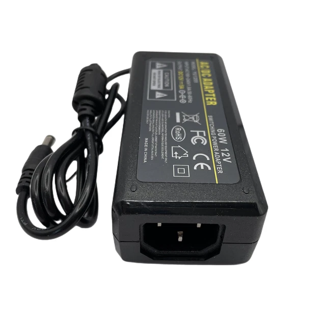12V 5A 60W AC DC Power Supply Adapter Charger For LED CCTV 3 Pin UK ...