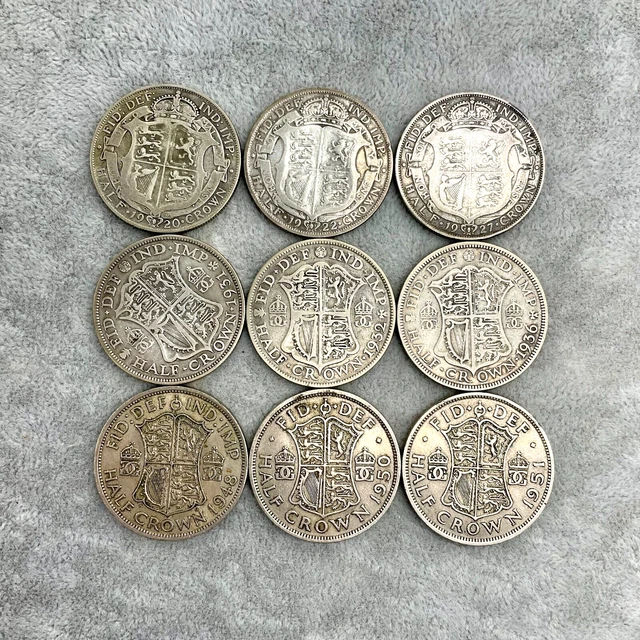 GEORGE V & George VI Half Crown bundle x9 1920-1951 some 0.500 silver ...