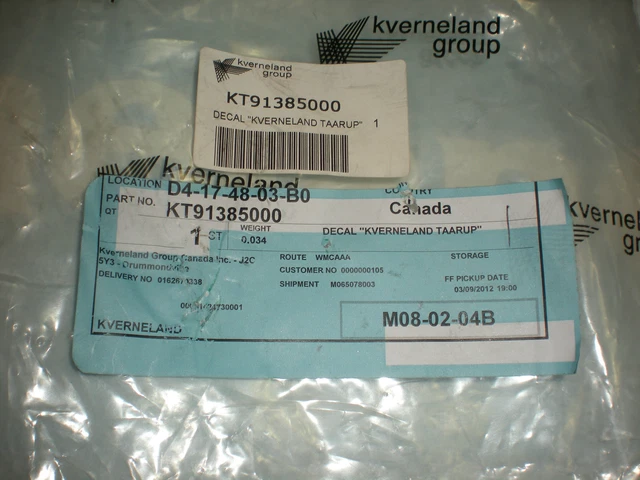 KVERNELAND GROUP TAARUP Decal Kt91385000 Label Adhesive Replacement ...