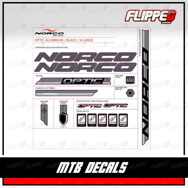 NORCO OPTIC ALUMINIUM Mountain XL Large Bike MTB Decal Kit Graphics ...