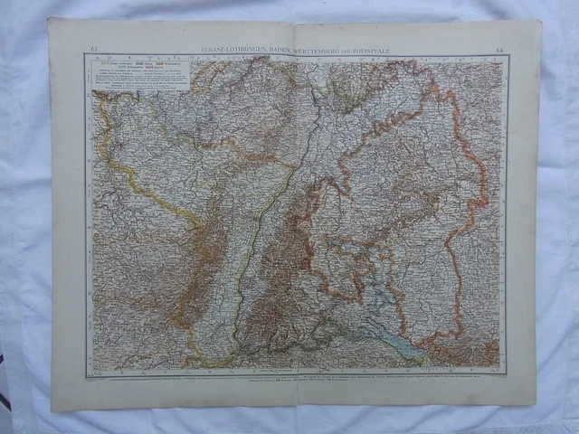 ALTE LANDKARTE "Elsass-Lothringen, Baden, Würtemberg"Original Lithographie 1906 EUR 4,99 ...