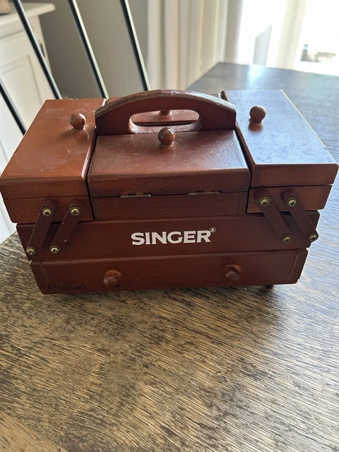 RARE VINTAGE SINGER Wood Accordion Small Sewing Box With Notions £48.85 ...