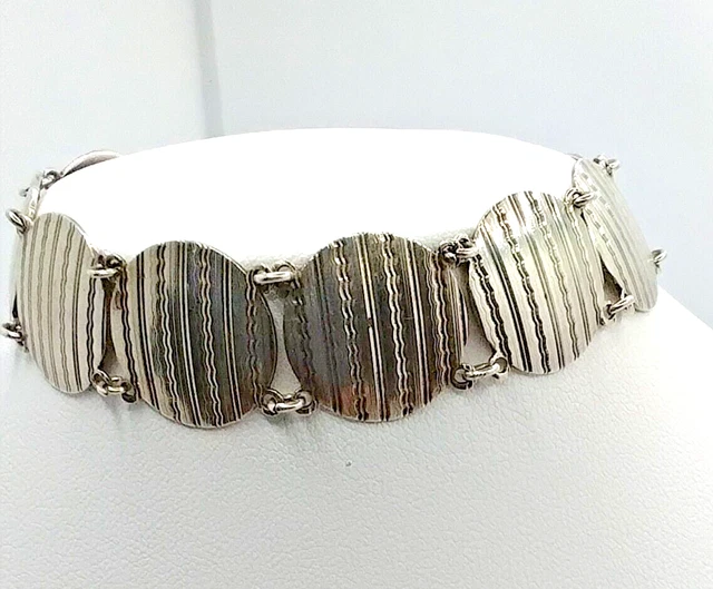 ART DECO STERLING Silver Engine Turned Disc Panel Bracelet £41.27 ...