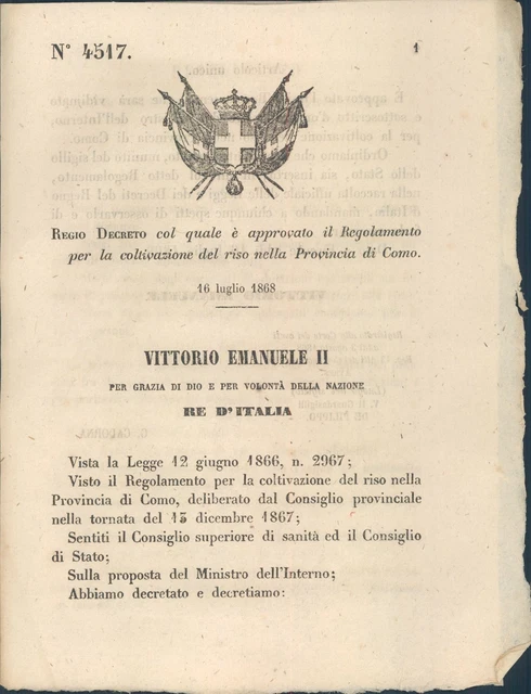 ROYAL DECREE THAT Approval The Plantation IN The Province Of Como ...