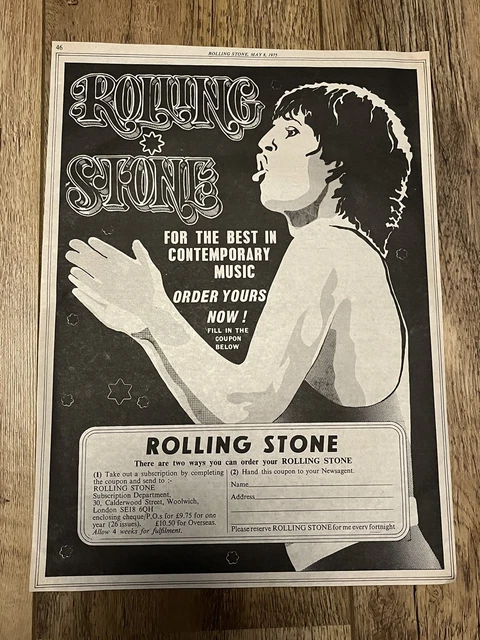 MICK JAGGER 1975 Original Rolling Stone Magazine Subscription ...