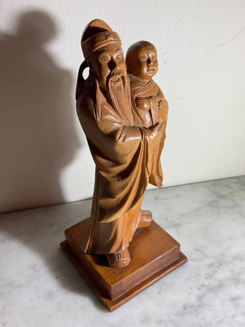 CHINESE WOOD CARVED Figure Sculpture Carving Boxwood God Deity SHOU ...