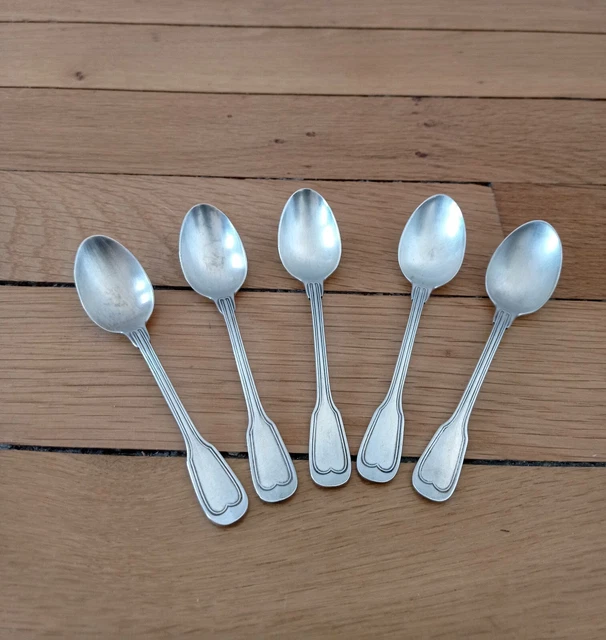 SÉRIE DE 5 Cuillères à café / dessert Argentées Métal Alliage Blanc ...