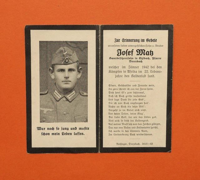 WW2 GERMAN DEATH Card Sterbebild ~ KIA Jan 1942 Africa £24.64 - PicClick UK