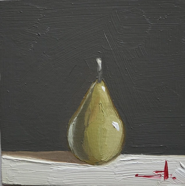 PEAR OIL PAINTING Vivek Mandalia Impressionism 8X8 Collectible Original ...