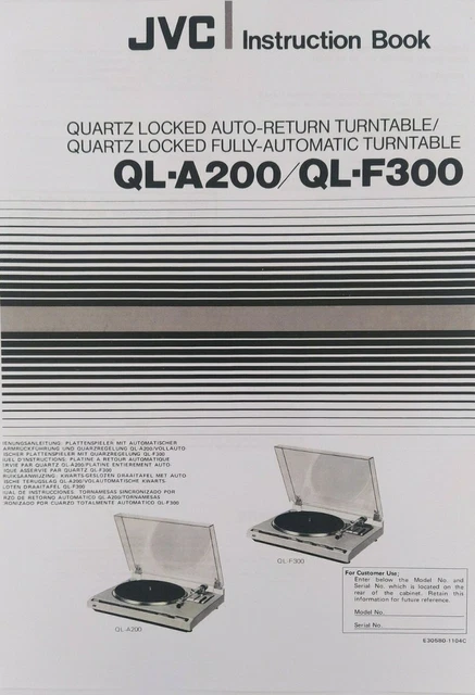PLATINE TOURNANTE AUTOMATIQUE JVC QL-A200 / QL-F300 - mode d'emploi ...