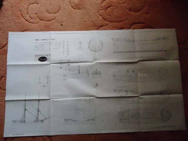 MODELLERS DRAUGHT PLANS of HMS Supply scale 18th century model LOA 14 ...