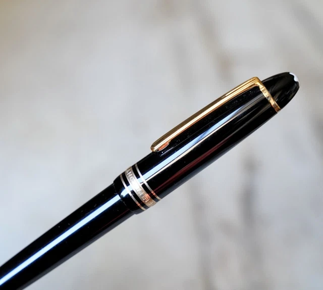 GRAND STYLO BILLE Montblanc Meisterstück Resine Noire- Finition Pl. Or ...