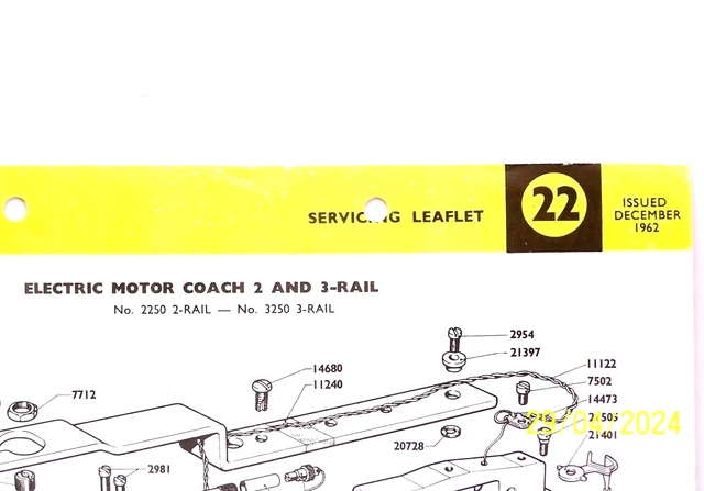 REPRINT- HORNBY DUBLO SERVICE SHEET No22 SUBURBAN ELECTRIC MOTOR COACH ...