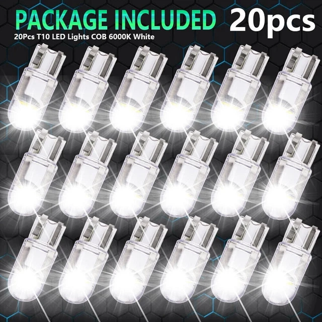 20PCS LED LICENSE Plate Interior Light Bulb T10 194 168 W5W 2825 6000K ...