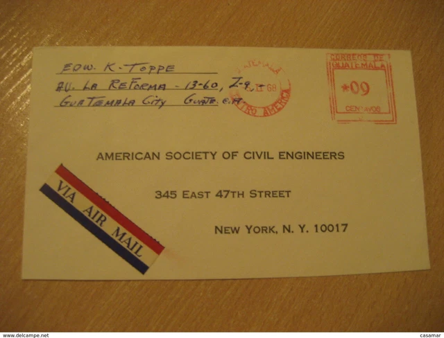 1968 TO NEW York USA Cancel Slipper Via Air Mail Label Cover Guatemala ...