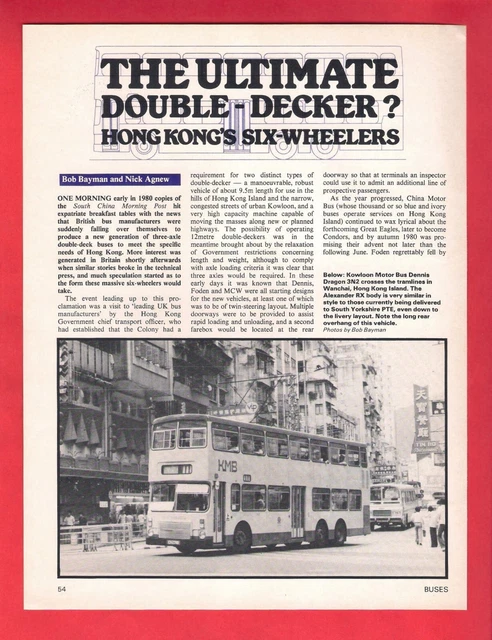 BUS MAGAZINE EXTRACT 1983 ~ Hong Kong Six-wheel Double Deckers - CMB ...