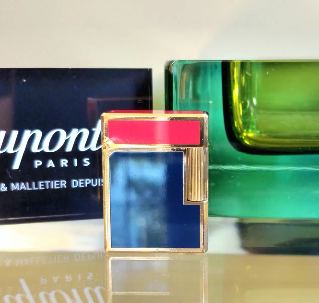 GENUINE S.T. DUPONT Line 1 Lighter in Red and Blue Lacquer with Gold ...