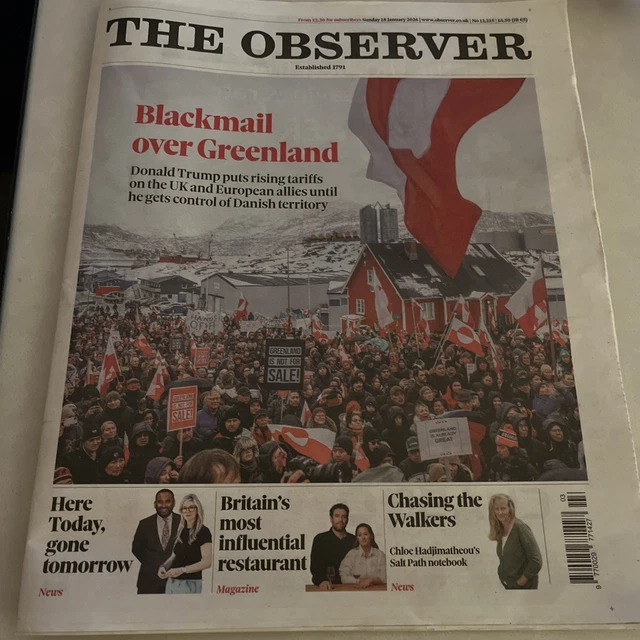 THE OBSERVER NEWSPAPER 18 January 2026 Greenland Donald trump usa eu £2 ...