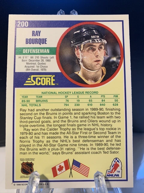 1990-91 SCORE HOCKEY Card Ray Bourque Boston Bruins #200 EUR 1,76 ...