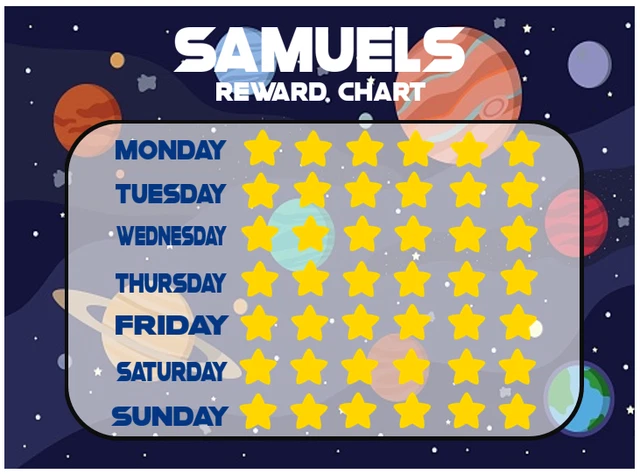 PERSONALISED SPACE THEME Reward Chart Poster and Sticker Stars £3.99 ...
