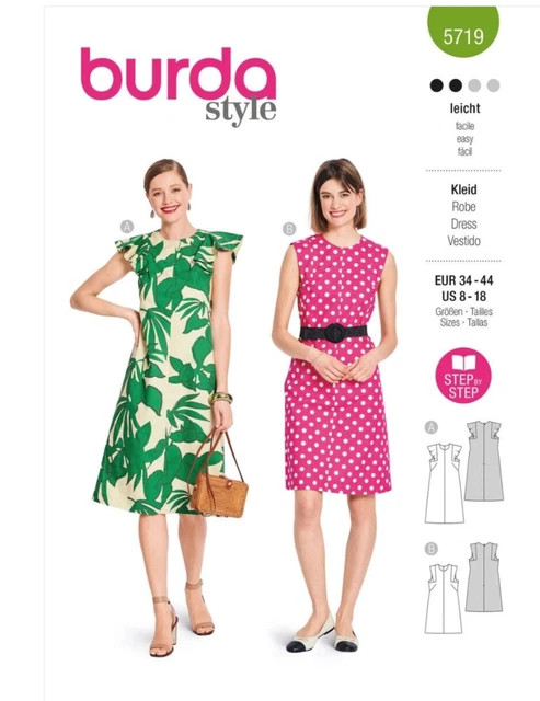BURDA 5719 MISSES' DRESSES Sewing Pattern Sizes 8-18 2 Styles Skill ...