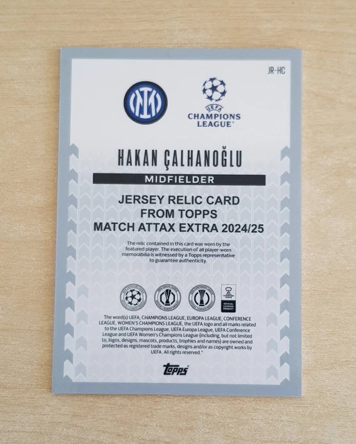 HAKAN CALHANOGLU JERSEY Relic Card JR-HC - Topps Match Attax EXTRA 2024 ...