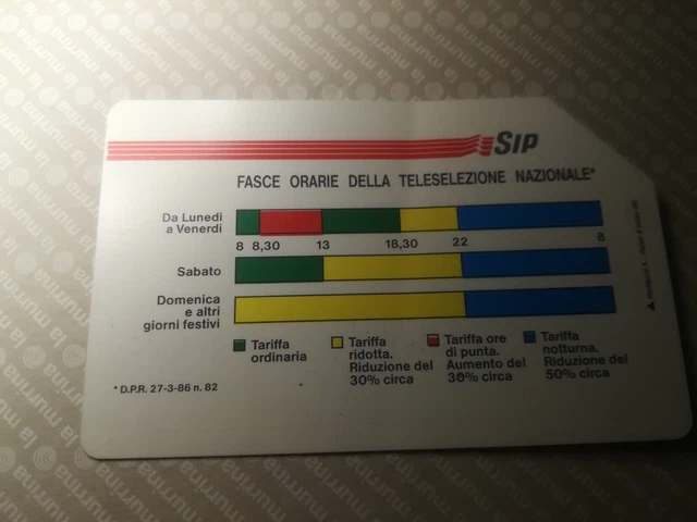 1992 CARTA TELEFONICA Lire 5000 phone card SIP Fasce Orarie ...