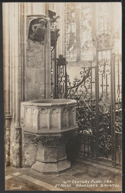 14TH CENTURY FONT, St Mary Redcliffe Bristol Vintage RP Postcard CS10 ...