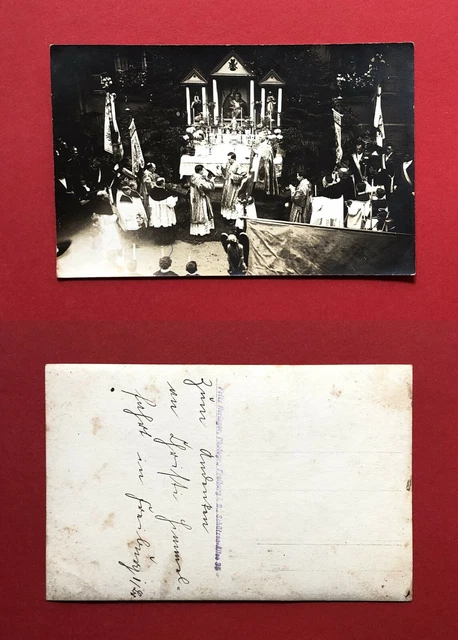 PRIVAT FOTO AK FREIBURG im Breisgau um 1920 Messe im Freien Altar ...