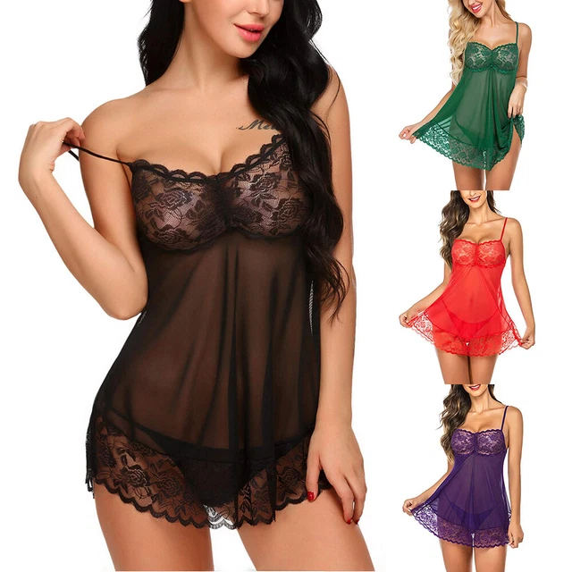 Womens Sexy Nightdress Lace Lingerie See Through Sleepwear Sleevless