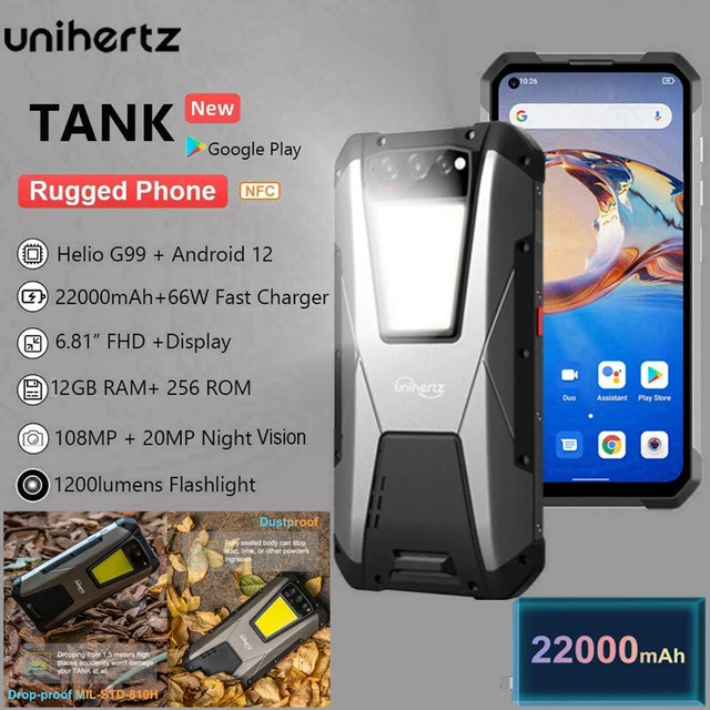 4G LTE UNIHERTZ TANK Rugged Phone Android Outdoor IP68 22000mAh Mobile ...