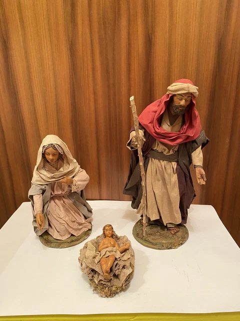 PRESEPE ANTICO NATIVITA Sacra Famiglia-3 Personaggi in Terracotta,Abiti ...