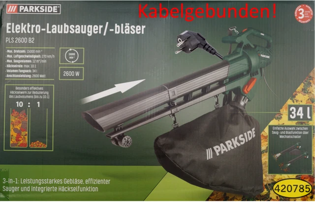 PARKSIDE PLS 2600 Elektro Laubsauger Laubbläser Laubgebläse Blasgerät Häcksler EUR 54,90 ...