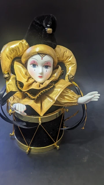 VINTAGE PORCELAIN Animated Jester Clown in Drum Wind up Music Box* £18. ...
