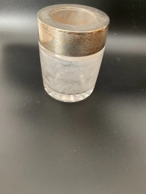 ANTIQUE PURE SILVER Heavy Collared Glass Container Stamped- See Photos ...