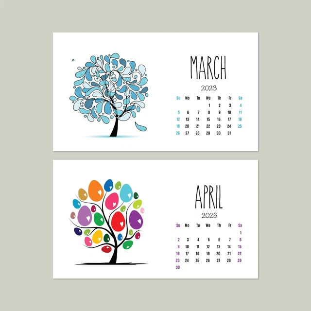 FOUR SEASONS TREE Clipart Calendar, 2023 Calendar, Spring Summer Autumn ...