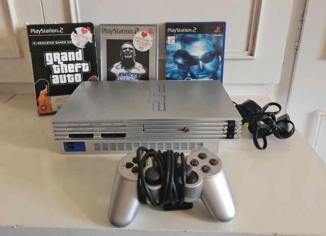 SONY PLAYSTATION 2 PS2 Fat Silver Console Bundle Working Controller ...