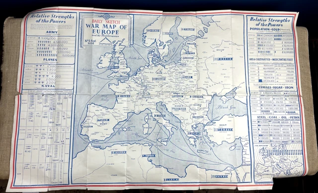 VINTAGE DAILY SKETCH WAR MAP No.1 - 1939 EUROPE & THE MEDITERRANEAN WW2 ...