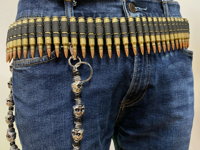 BULLET BELT BRASS Shell Copper Tips 223 Caliber Black X Link M16 Link ...