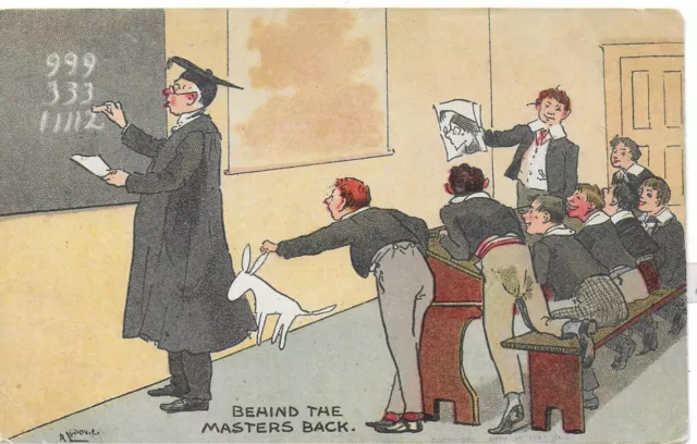 EARLY VINTAGE COMIC Classroom Humour,Postcard"Behind The Masters Back ...