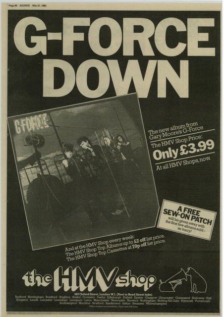 GARY MOORE G-FORCE Album A3 Laminated original Sounds Advert UK 1980 £5 ...