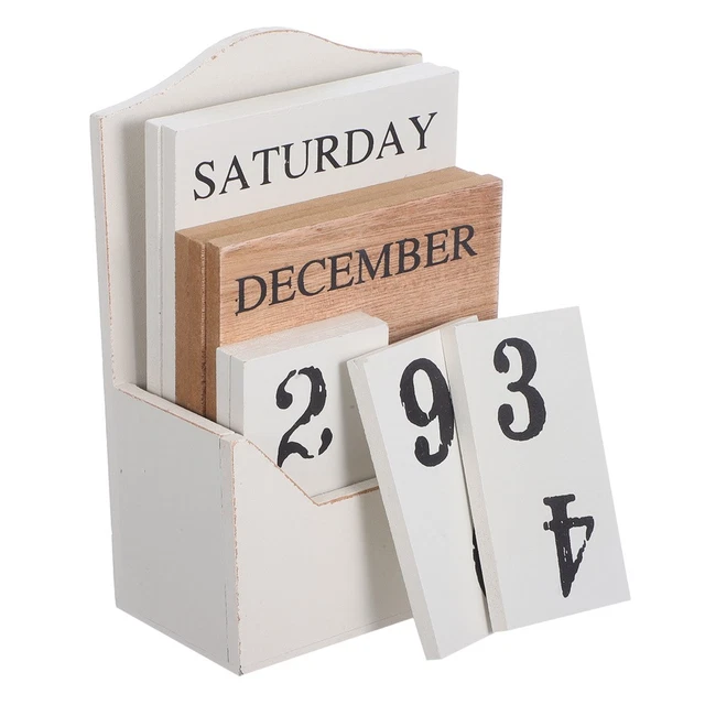 BLOCK CALENDAR: DESKTOP Perpetual Calendar Vintage Wood Block Date ...