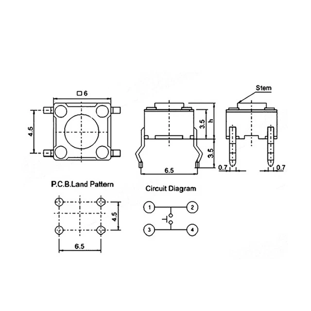 MOMENTARY TACTILE TACT Push Button Switch 4 Pin DIP Through Hole 6x6x4 ...