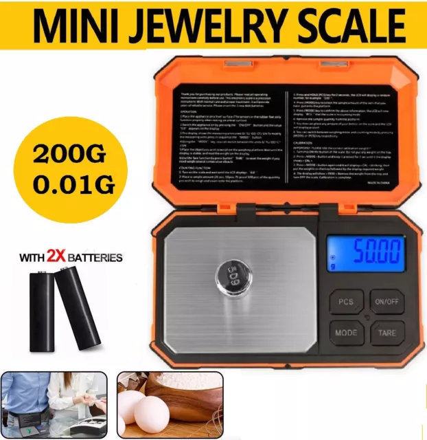 200G/0.01G GRAM MINI Pocket Electronic LCD Digital Weighing Scales Gold ...