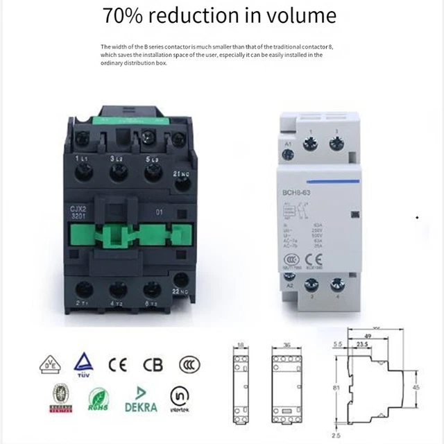 CONTACTEUR DOMESTIQUE FIABLE 230V 2P 63A 1NO1NC design haute performance EUR 34,58 - PicClick FR