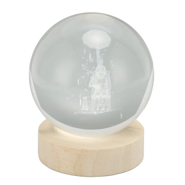 3D CRYSTAL BALL LED Lighted Wooden Base USB Power Night Light For ...