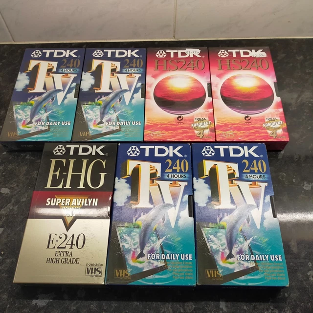 7 BLANK NEW Re Recordable Vhs Video Tapes Tdk 240 4 Hours E-Hg240 Hs240 ...