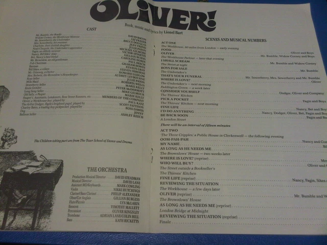OLIVER! ROYAL CONCERT Hall Nottingham Theatre Programme 1987 Bill ...